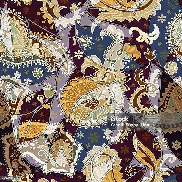 Colorful Paisley Seamless Pattern Indian Ornamental Backdrop Stock