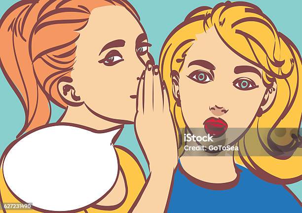 Nice Vector Pop Art Retro Comic Illustration Woman Whispering Gossip