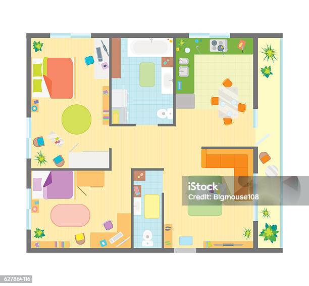 Apartment Floor Plan With Furniture Top View Vector向量圖形及更多住宅廚房圖片 Istock