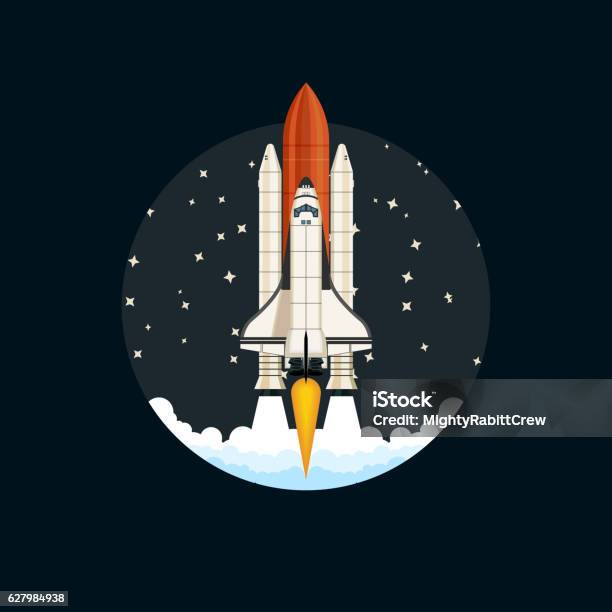 Shuttle Launch 우주선 및 공간 Background 비즈니스에 대 한 프로젝트 템플릿 날기에 대한 스톡 벡터 아트 및