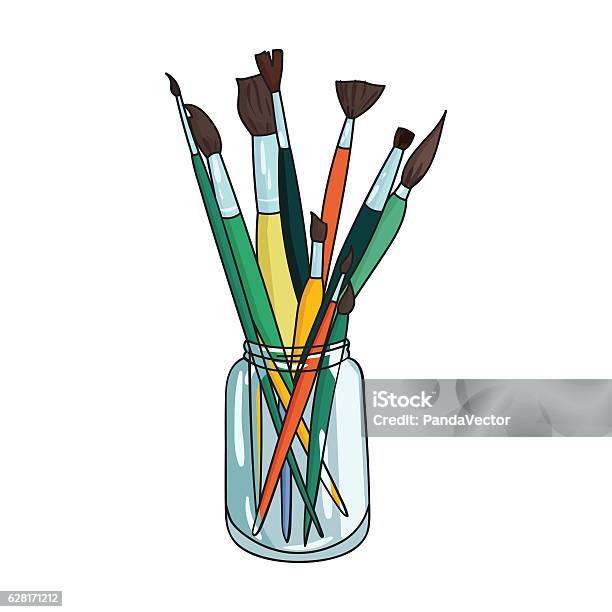 Pinceaux Pour Peindre Dans Licône Du Pot Dans Le Style Dessin Animé