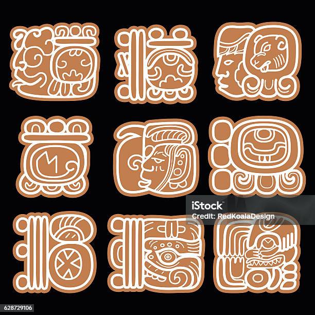 Mayan Glyphs Writing System And Languge Vector Design In Brown Stock ... Mayan Glyphs Writing System And Languge Vector Design In Brown Stock ...