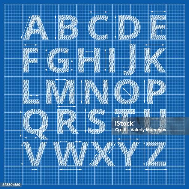 Blueprint Alphabet Vector Drafting Paper Letters向量圖形及更多藍圖圖片 藍圖 打字體