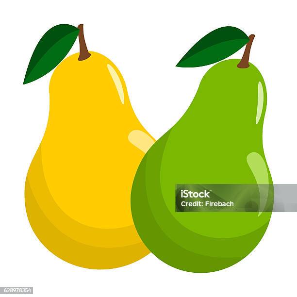 Vektor Buah Pir Hijau Dan Kuning Berair Ilustrasi Stok Unduh Gambar