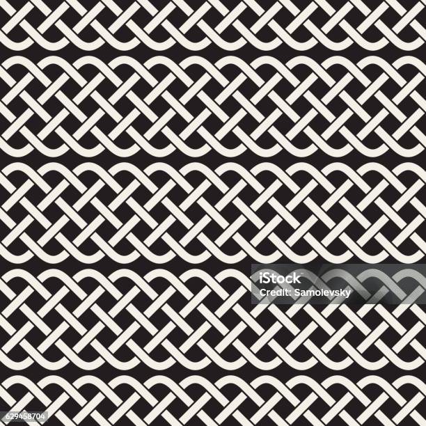 Garis Interlaced Celtic Ornamen Etnis Vektor Seamless Hitam Dan Putih