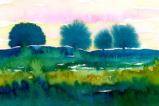 Free picture: Riverside watercolor landscape of little cottage