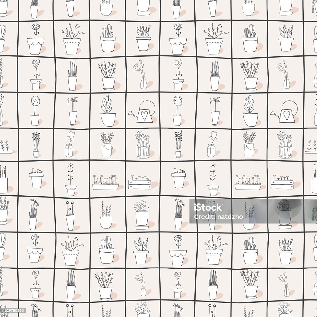Cute Seamless Pattern With Pots And Flowers Stock Illustration Download Image Now Cute