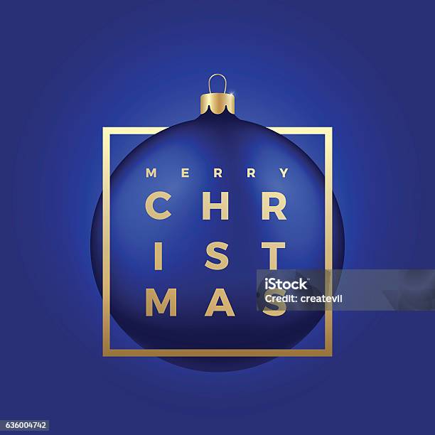 Bola Natal Di Latar Belakang Biru Dengan Ucapan Tipografi Modern Emas