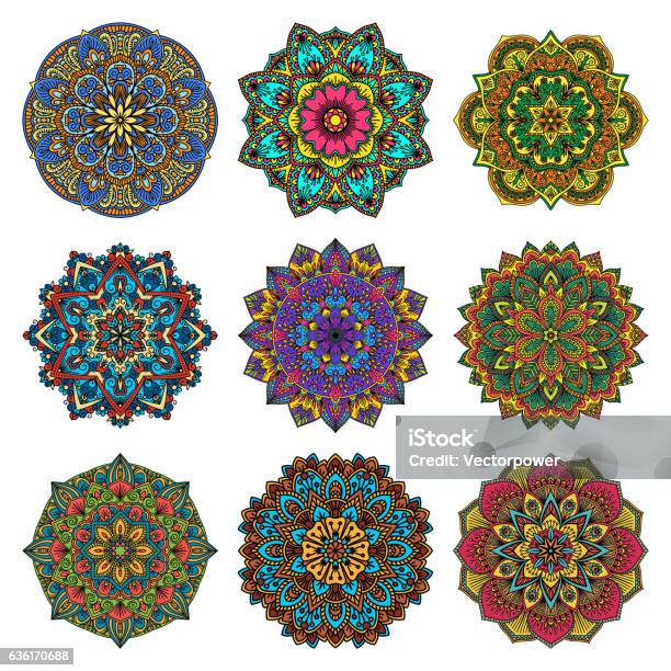Mandala Pattern Flower Vector Set向量圖形及更多曼荼羅圖片 曼荼羅 符號 佩斯利 蘇格蘭 Istock