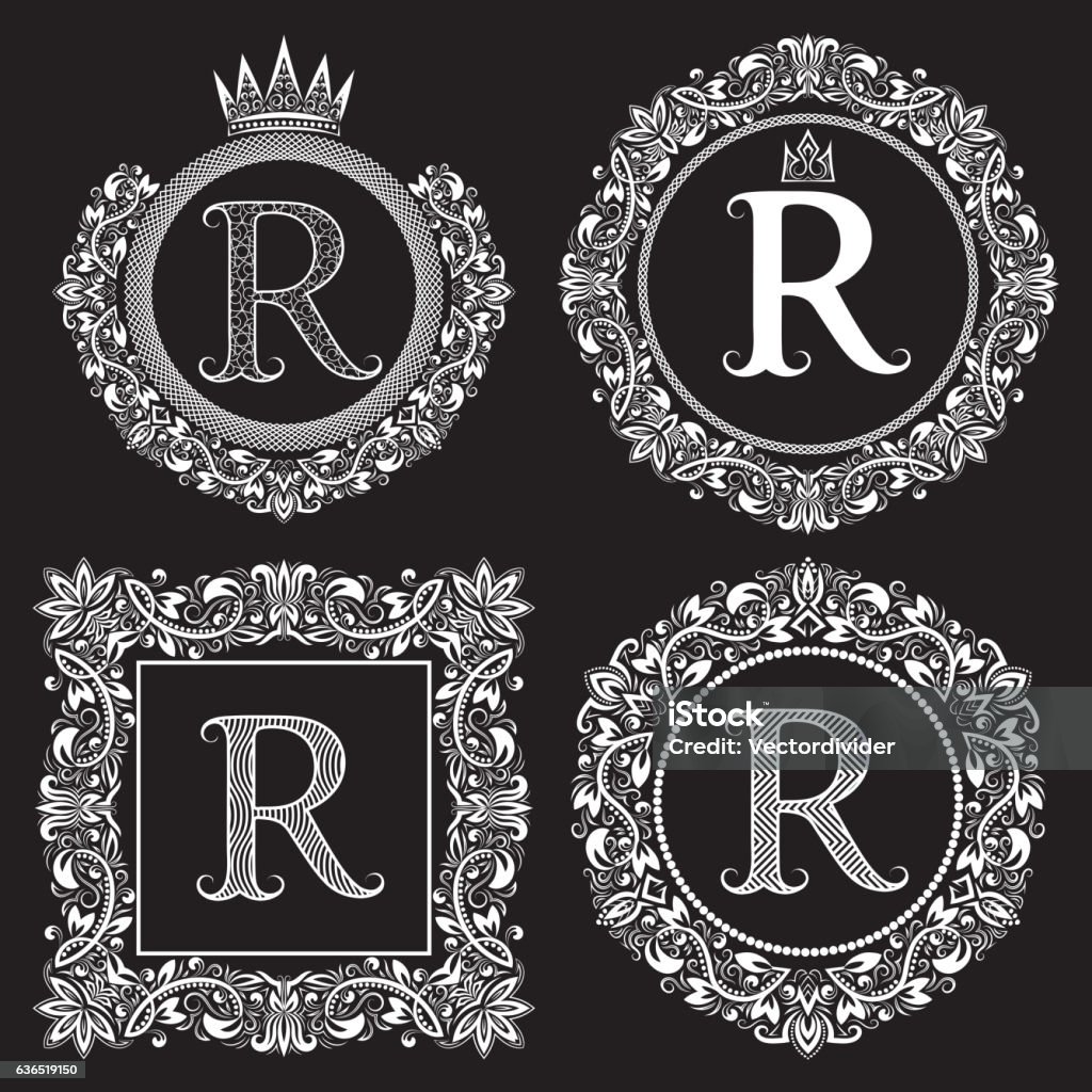 Vetores De Conjunto De Monogramas Vintage De Letra R Brasões Heráldicos