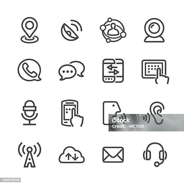 Communication Technology Icons Line Series向量圖形及更多圖示圖片 圖示 聽 說話 Istock