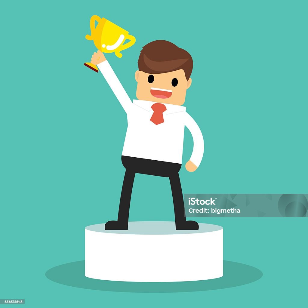 Happy Businessman Holding Winning Trophy Stock Illustration Download