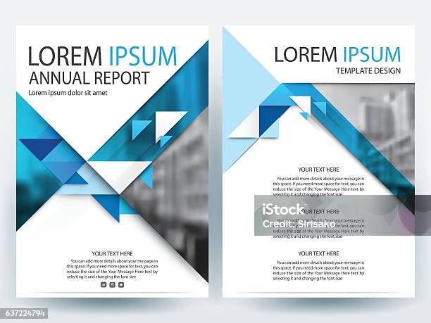 Tata Letak Templat Desain Brosur Segitiga Biru Vektor Ilustrasi