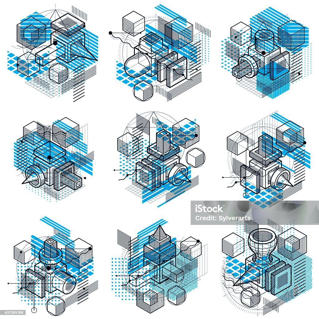 Arrièreplans Vectoriels Avec Des Lignes Et Des Figures Isométriques