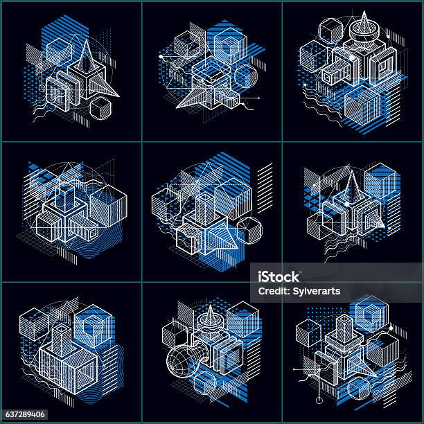 Abstract 3d Shapes Compositions Vector Isometric Backgrounds向量圖形及更多三角圖片