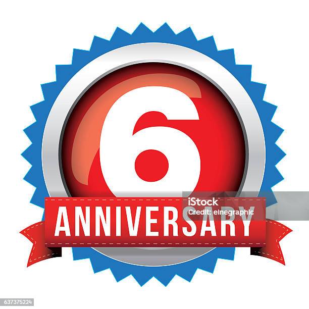 빨간 리본이 달린 6주년 기념 배지 0명에 대한 스톡 벡터 아트 및 기타 이미지 0명 6세기 기념일 Istock
