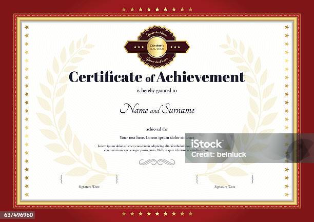 Certificate Of Achievement Template With Red Border向量圖形及更多證書圖片 Istock
