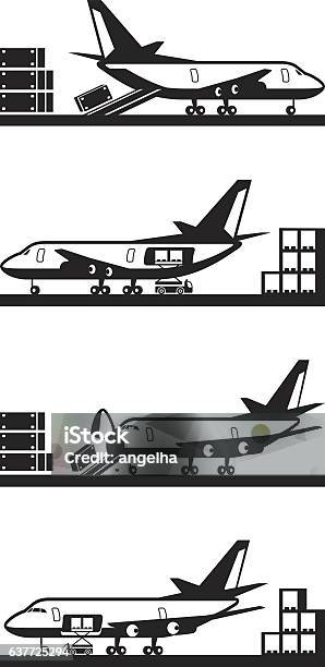 Différents Types Davions Cargo De Chargement Vecteurs Libres De Droits