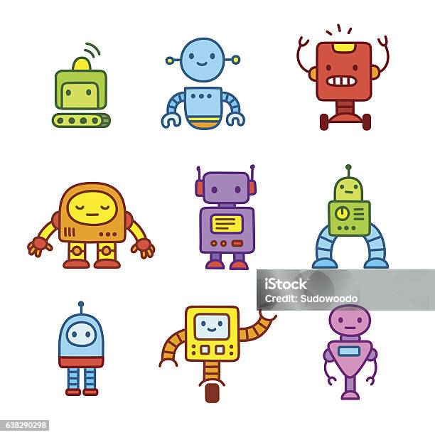 Cartoon Robots Set向量圖形及更多機械人圖片 機械人 圖示 可愛 Istock