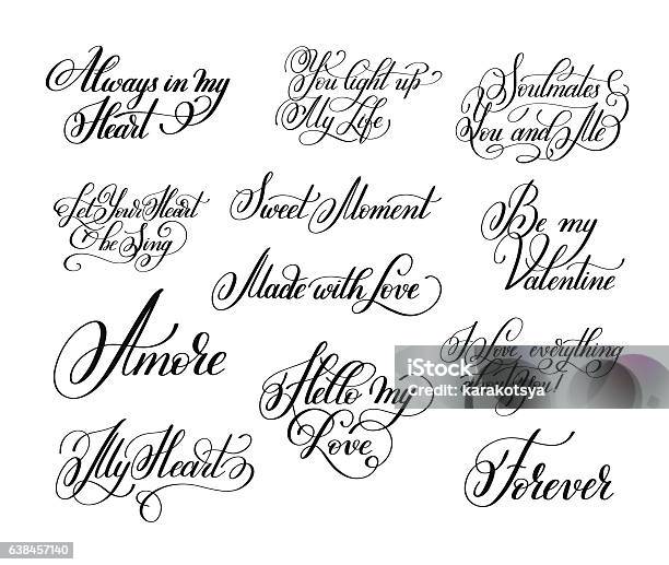 Set Of Black And White Hand Written Lettering About Love Stock