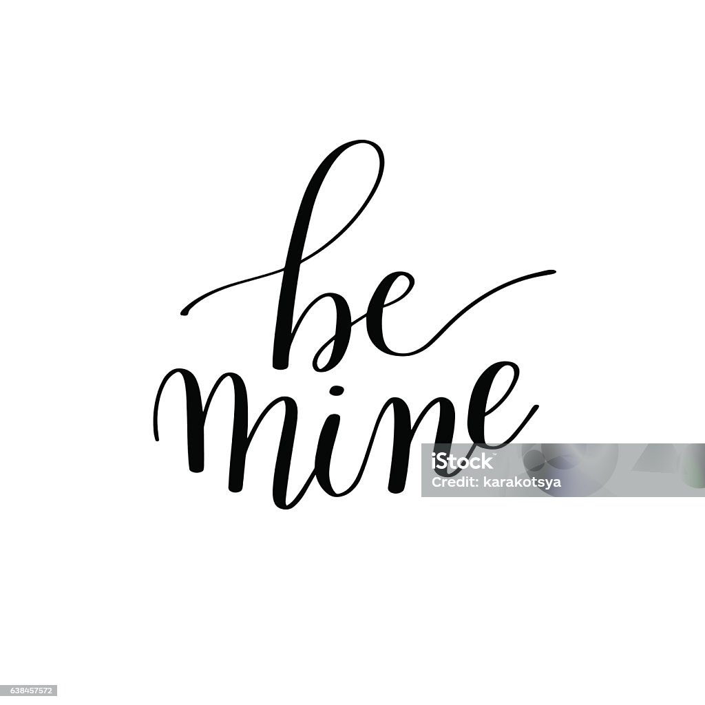 Be Mine Black And White Hand Written Lettering About Love向量圖形及更多傳單圖片