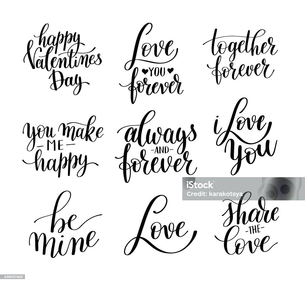 Set Of Black And White Hand Written Lettering About Love向量圖形及更多一起圖片