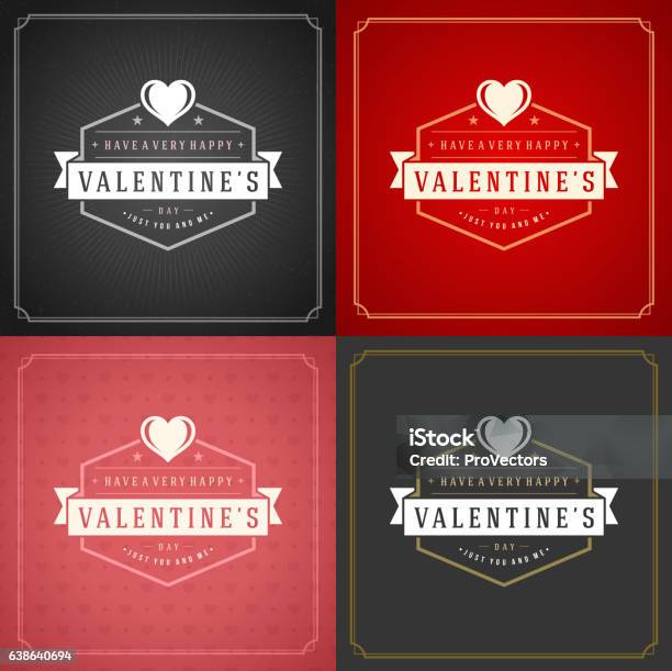 Happy Valentines Day Greeting Cards Or Posters Set Stock Illustration