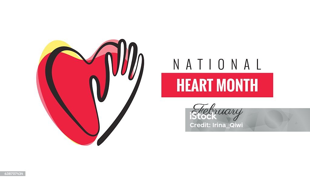 February National Heart Month Poster Hands And Hearts Design Stock