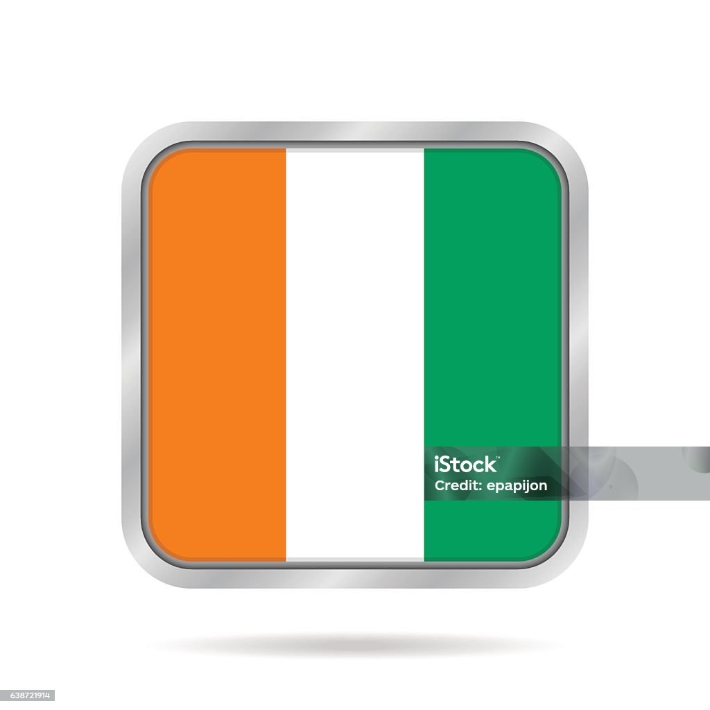 Flag Of Ivory Coast Metallic Gray Square Button Stock Illustration
