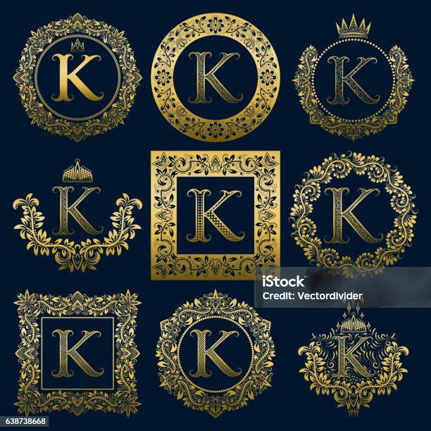 Vetores De Conjunto De Monogramas Vintage De Carta K Emblemas Herálicos