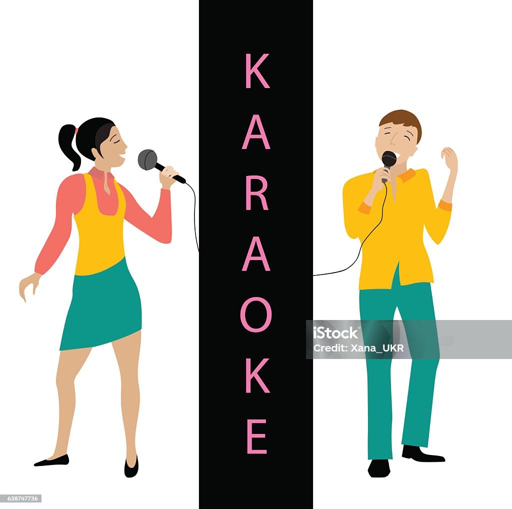 Man And Woman Singing Into Microphone Vector Stock Illustration