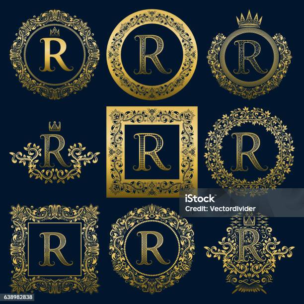 Ilustración De Conjunto De Monogramas Vintage De Letra R Emblemas