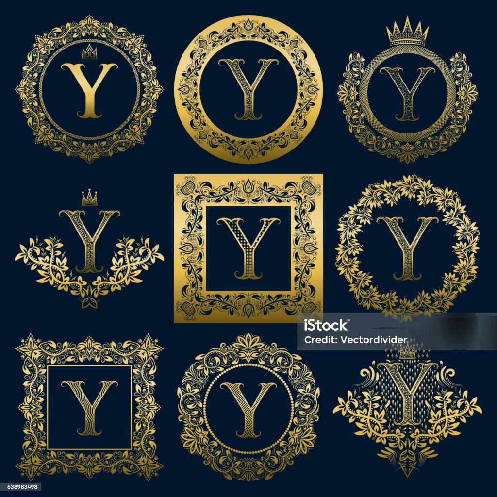 Vetores De Conjunto De Monogramas Vintage De Carta Y Emblemas Herálicos