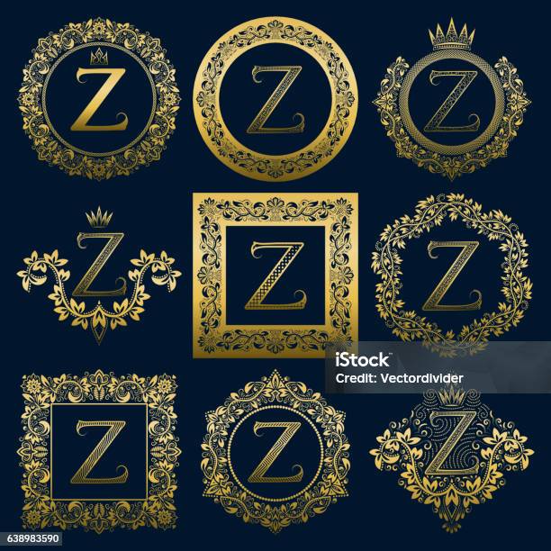 Ilustración De Conjunto De Monogramas Vintage De Letra Z Emblemas