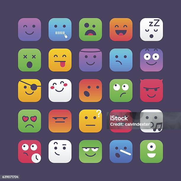 Colorful Square Emoji Set 2向量圖形及更多表情符號圖片 表情符號 圖標集 煩擾 Istock