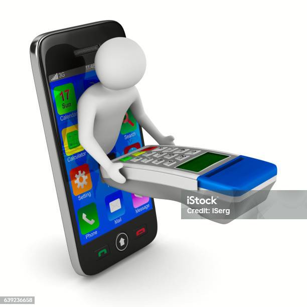 Man With Payment Terminal On White Background Isolated 3d Image向量圖形及更多