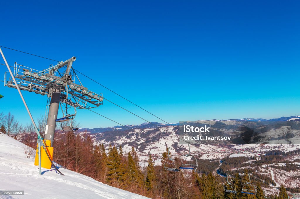 Chairs On Chairlift Ropeway In Winter Mountains Stock Photo - Download ... Chairs On Chairlift Ropeway In Winter Mountains Stock Photo - Download ...