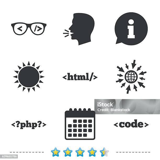 Programmer Coder Glasses Html Markup Language Stock Illustration Download Image Now Badge