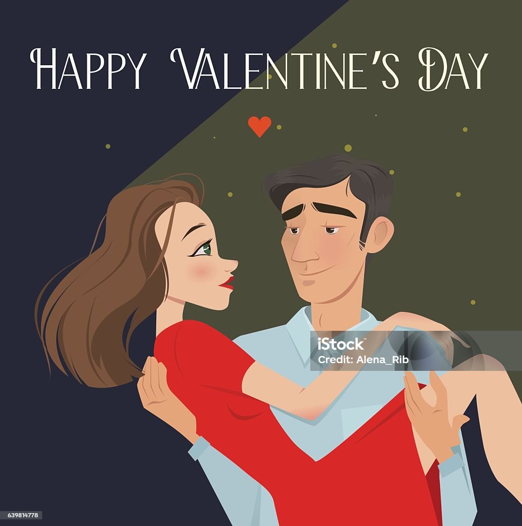 Man Holds Girl In His Arms Lovers Valentines Day Stock Illustration