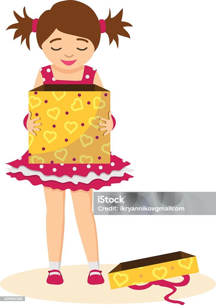 The Girl Opens A Birthday T Waiting For The Surprise Stock Illustration Download Image Now