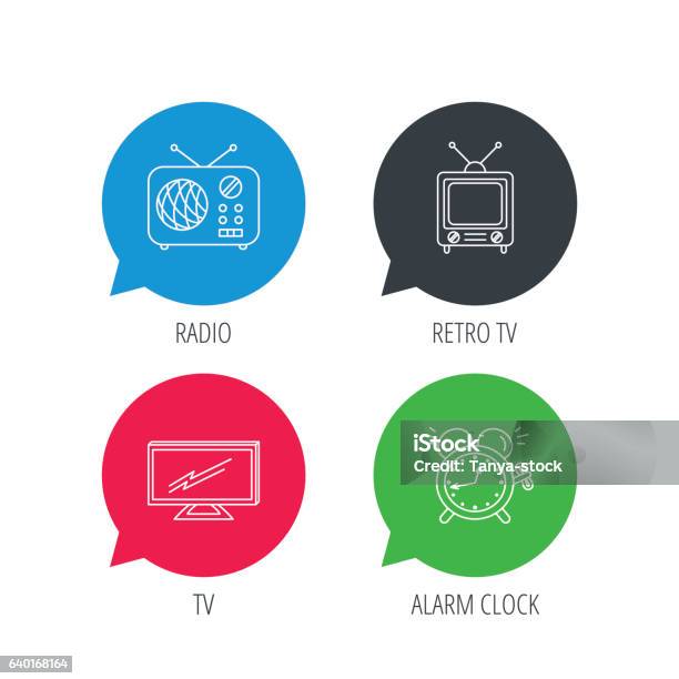 Tv Retro Radio And Alarm Clock Icons向量圖形及更多器材圖片 器材 外型 插圖 Istock