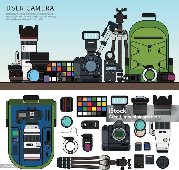 Dslr 카메라 세트 Usb 메모리에 대한 스톡 벡터 아트 및 기타 이미지 Usb 메모리 Usb 포트 광학 기기 Istock