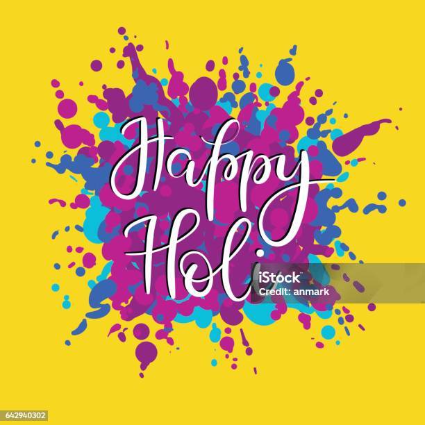 Selamat Holi Hand Lettering Text Untuk Kartu Ucapan Percikan Warnawarni Ilustrasi Stok Unduh