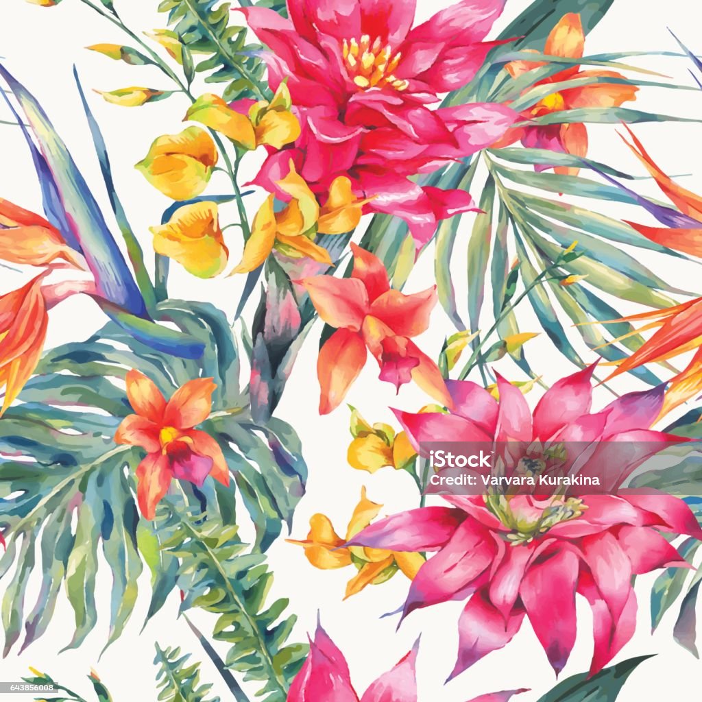 Vector Vintage Floral Tropical Seamless Pattern Stock Illustration
