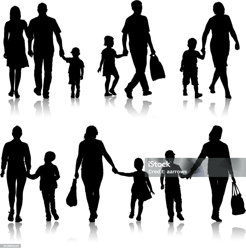 Ilustración De Conjunto Silueta De Familia Feliz Sobre Fondo Blanco Ilustración De Vector Y Más