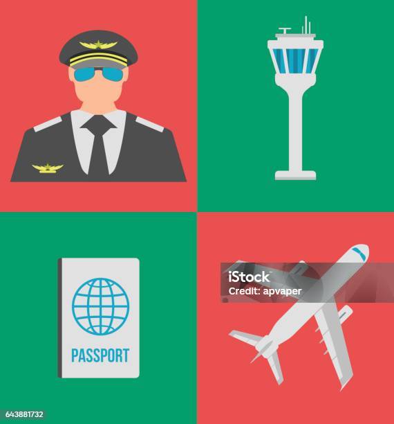 Ensemble Dicônes Plat Aéroport Des Signes Et Des Symboles Illustration