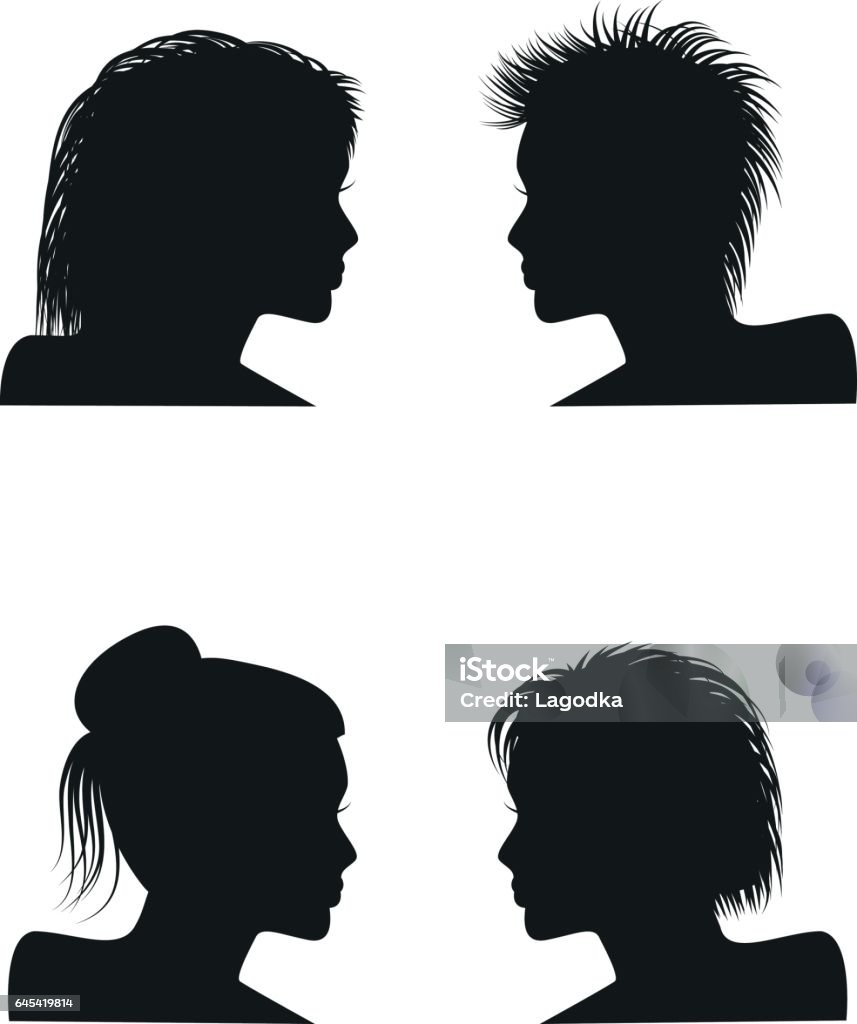 Silhouettes Of Women Hairstyles Stock Illustration Download Image Now