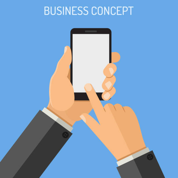 80 Man Holding Phone Blank Screen Stock Illustrations Royalty Free