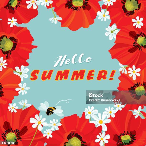 Poppies 국화와 배경기술 개화기에 대한 스톡 벡터 아트 및 기타 이미지 개화기 계절 곤충 Istock