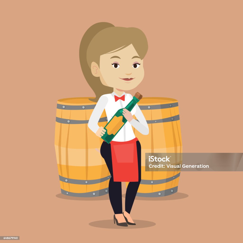 Waitress Holding Bottle Of Alcohol Stock Illustration Download Image